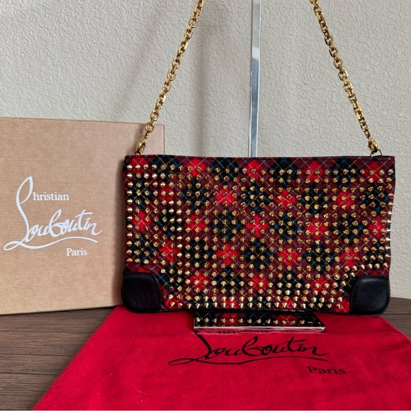 Christian Louboutin | Bags | Christian Louboutin Spiked Plaid Shoulder ...